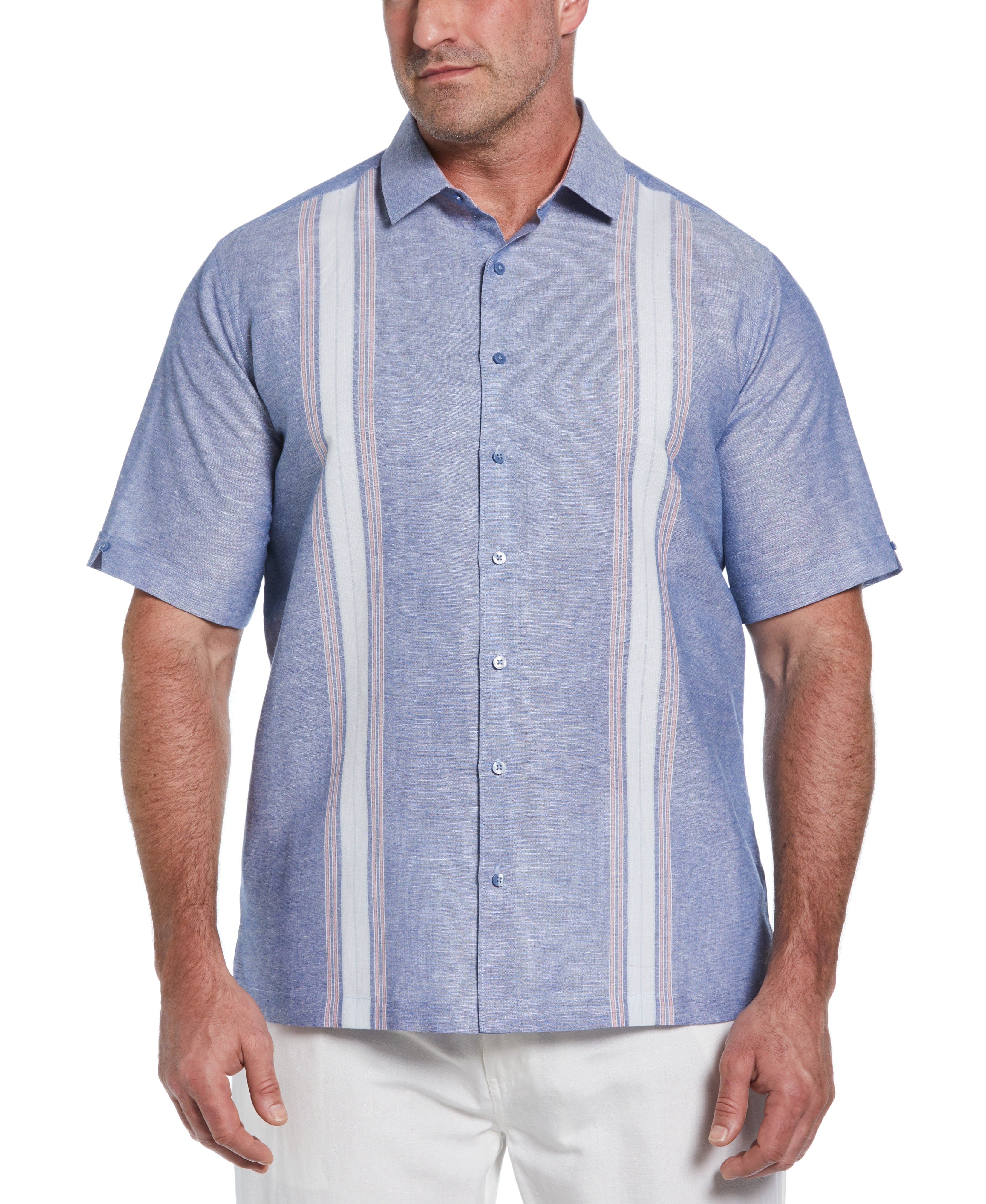 Big & Tall Linen Blend Textured Panel Shirt – Cubavera